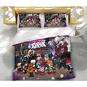 NICHIYOBI Friday Funkin Game FNF Duvet Cover Set 3D Bedding Comforter Cover 3 Pcs (1 Duvet Cover+2 Pillowcases) Bedding Set (01,Full-80x90in+20x30in*2)