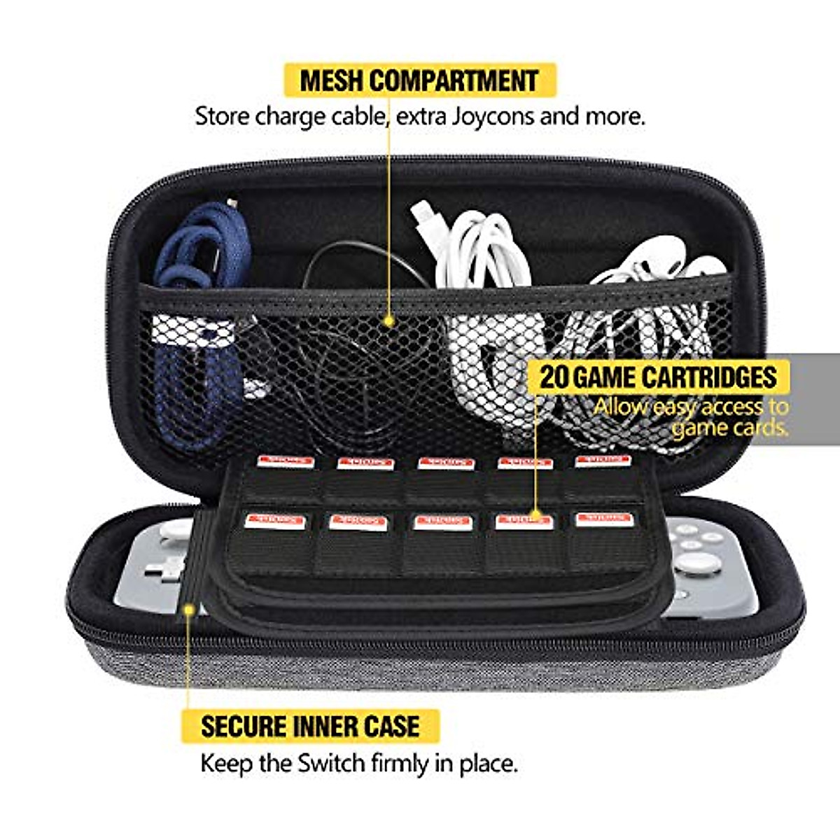 TiMOVO Carrying Case for Nintendo Switch Lite, Shock Absorbing Protective Travel Carrying Pouch Durable Hard Shell Bag with Handle for Nintendo Switch Lite, Game Cards, Accessories - Gray