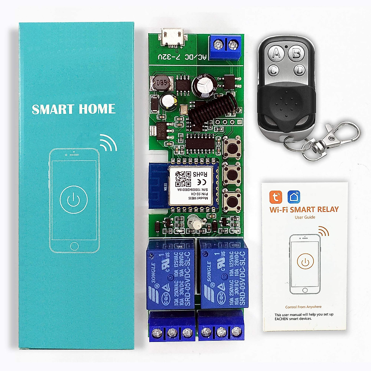 Newgoal 2 channelsWiFi Wireless Smart Switch Inching Self-locking Relay Module, be applied to access control Tuya SmartLife APP,DIY WIFI Garage Door Opener With 433 MHz RF remote control