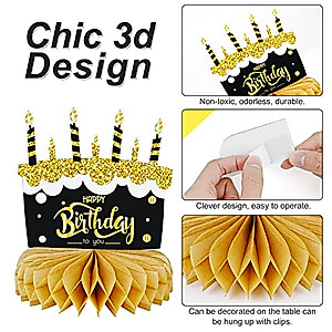 30th Birthday Decorations, Table Honeycomb Centerpiece, 30 Year Old Man and Woman Party Decorations Supplies, Honeycomb Decorations for Man Women, Black and Gold Birthday Ornaments-9 Pieces