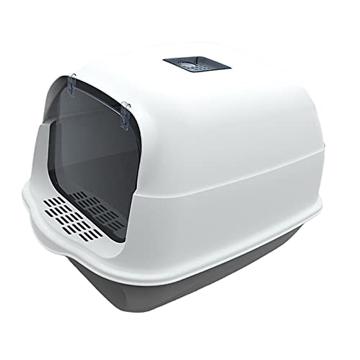 Milageto Large Cat Litter Box with Lid Enclosed and Covered with Door Easily to Clean Prevent Smell Litter Pan Heightened Fence Toilet Cat Toilet, Gray Bottom