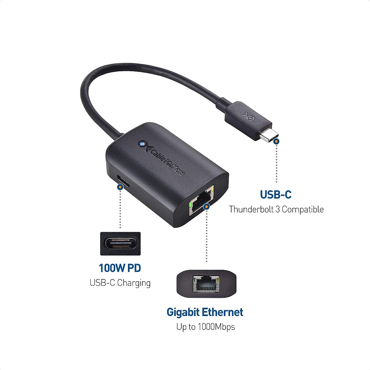 Cable Matters USB C to Gigabit Ethernet Adapter with 100W Charging Compatible with MacBook Pro, Dell XPS, Surface Pro - Up to 480Mbps for Chromecast with Google TV (Google TV Chromecast 2020 Version)