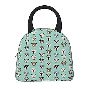 Aeoiba English Bulldog Dog Face Mint Green Insulated Lunch Bag Tote Handbag lunchbox Food Container Gourmet Tote Cooler warm Pouch for Beach School work Office