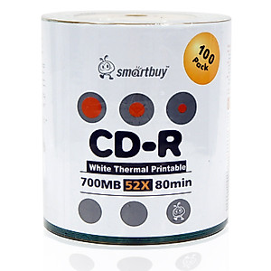Smartbuy 200-disc 700mb/80min 52x CD-R White Thermal Hub Printable Blank Recordable Media Disc
