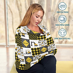 Personalized Baby Car Seat Cover for Boys Girls, Custom Nursing Covers for Breastfeeding with Name, Infant Stroller Cover, Baby Carseat Canopy for Newborn, Multiuse Car Seat Canopies, Constructions