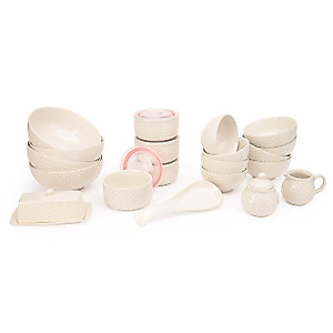 Signature Housewares Sahara Dinner Plates (Set of 4), Ivory, Large