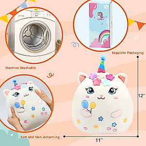 Easfan 12'' Birthday Princess Kitty Plush Pillow Soft Kitty Plush Toy Cute Cat Stuffed Animal Home Room Decoration Birthday Gifts for Kids Toddlers, White
