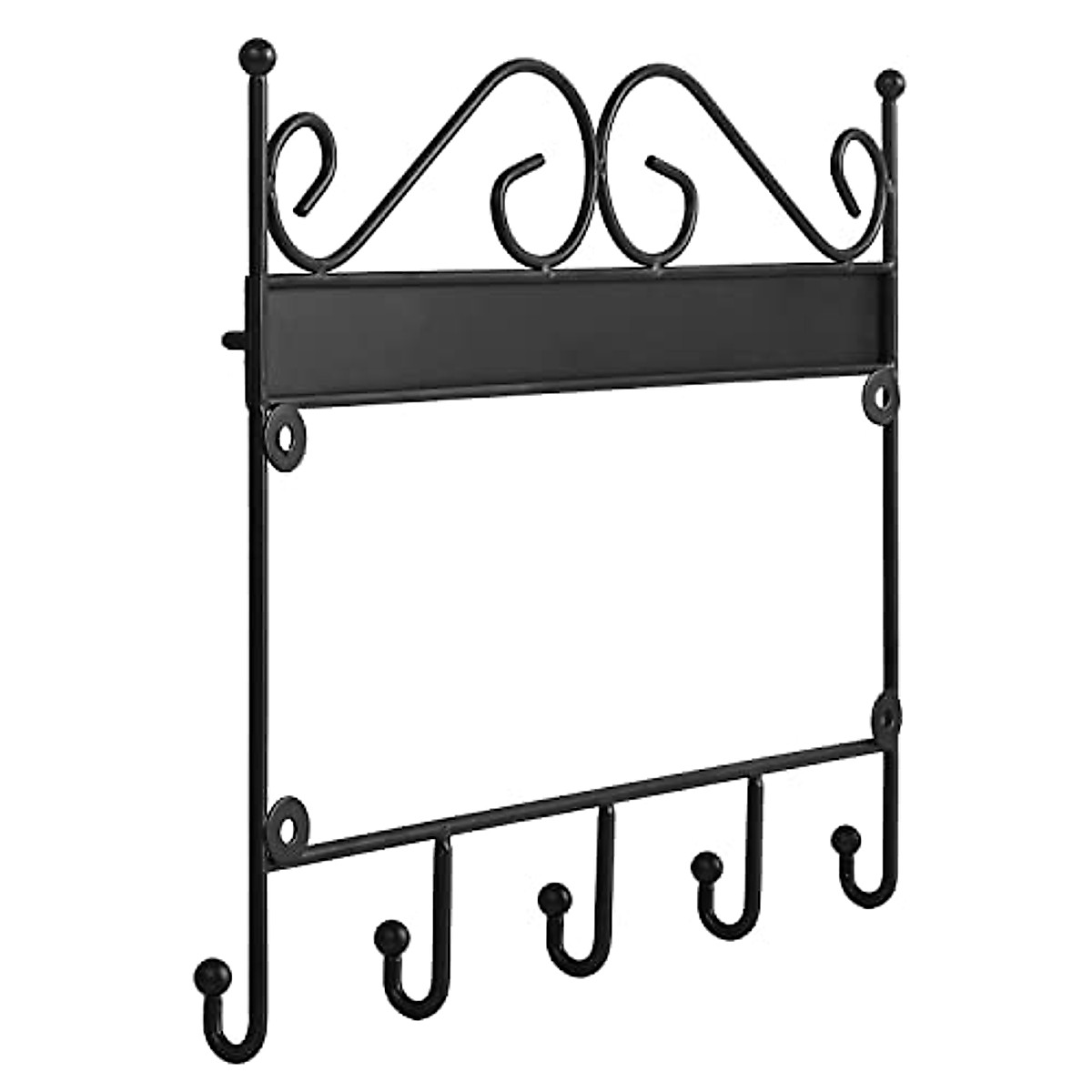 MyGift Wall Mounted Black Metal Wire Hanging Sunglasses Display Holder and Key Rack Organizer with 5 Hooks and Scrollwork Design