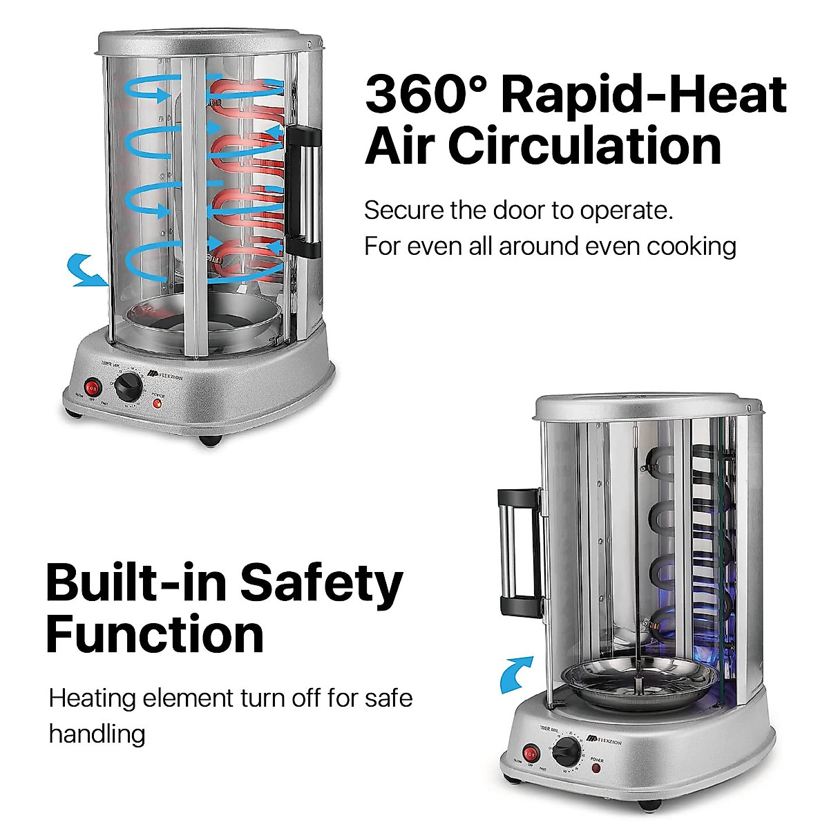 Flexzion Vertical Rotisserie Oven Grill - Countertop Shawarma Machine Kebab Electric Cooker Rotating Oven, Stainless Steel Roaster w/Bake Ware Kebob Skewers Stain Resistant Rotisserie Machine