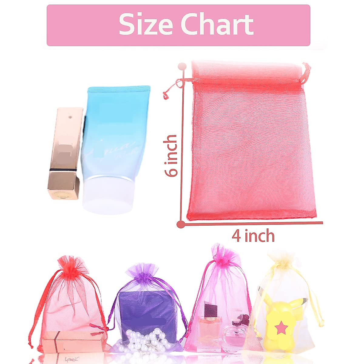 LYSXP 100 Pcs Organza Bags 4×6Inches，Random 10colors Mesh Organza Jewelry Bags, Small Drawstring Favor Pouches Christmas Candy Wedding Birthday Party Bags……