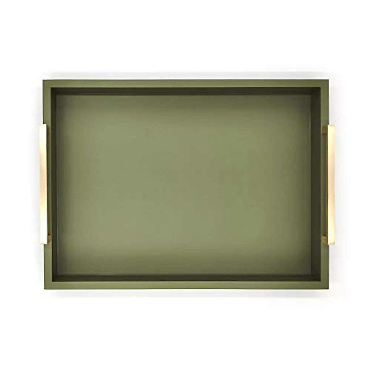 Montecito Home Decorative Coffee Table Tray - Ottoman Tray - Breakfast, Drinks, Liquor Serving Platter - from Farmhouse to Modern - Matte Finish - Champagne Gold Handles - Loden Green