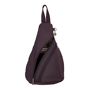 Sakroots On The Go Sling Backpack in Eco Twill, Adjustable Sling Strap, Aubergine