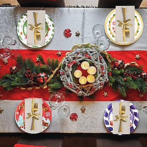 CONEHOY 120 Pcs Christmas Paper Plates Round 9 In Disposable Tableware Sets Santa Snowman Christmas Tree Design Holiday Tableware for Winter Dinner Dessert Birthday Christmas Party Supplies