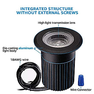 RNEHON 10W In-Ground Well Light,Voltage 12-24V, In-Ground Lighting, Low Voltage Landscape Pathway Lights, IP67 Waterproof, Aluminum, 3000K Outdoor Lighting for Yard,Lawn,Garden,Patio,Pack of 6