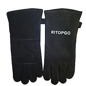Premium Leather Welding gloves Extreme Heat/Fire Resistant, Oven/Fireplace/Stove/Tig Welder/BBQ/Grill/ /Furnace/ Heavy Duty Glove-Black
