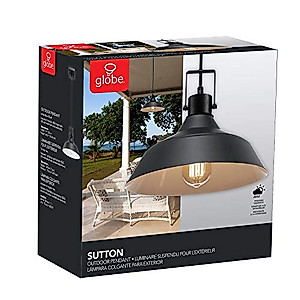 Globe Electric 44476 1-Light Outdoor Indoor Pendant Lighting, Matte Black, Textured Socket, Outdoor Lighting Modern, Outdoor Light Fixture, Porch Light, Kitchen Island, Pendant Light Fixture