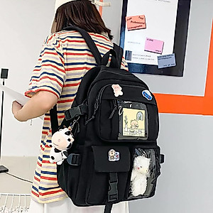ChenLee Kawaii Backpack Rucksack Aesthetic Student Bookbags with Kawaii Pin and Pendants Accessories for Teen Girls