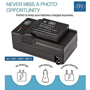 BM Premium High Capacity DMW-BLC12 Battery and Battery Charger for Panasonic Lumix DC-FZ1000 II DC-G95 DMC-G85 DMC-GH2 DMC-G5 DMC-G6K DMC-G7 DMC-GX8 DMC-FZ200 DMC-FZ300 DMC-FZ1000 DMC-FZ2500 Cameras