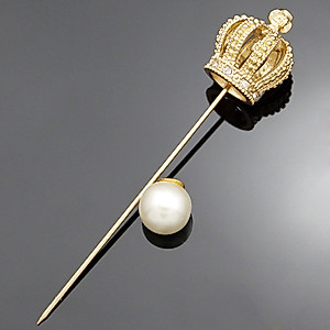 RechicGu Gold Royal Queen Crown Tiara Cross Faux Pearl Lapel Stick Pin Tie Hat Scarf Badge Brooch