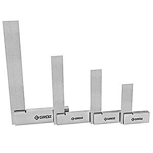 Groz 4-Piece Machinist Steel Square Set | 2-in, 3-in, 4-in & 6-in Squares | 48-72 Micron Squareness | Hardened Steel | for General Purpose, Machinery & Woodworking Applications (01110)