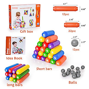Bmag 46 PCS Magnetic Balls and Rods Set, Magnet Building Sticks Set, Building Blocks Tiles, STEM Stacking Toys for Kids,Juniors,Toddlers