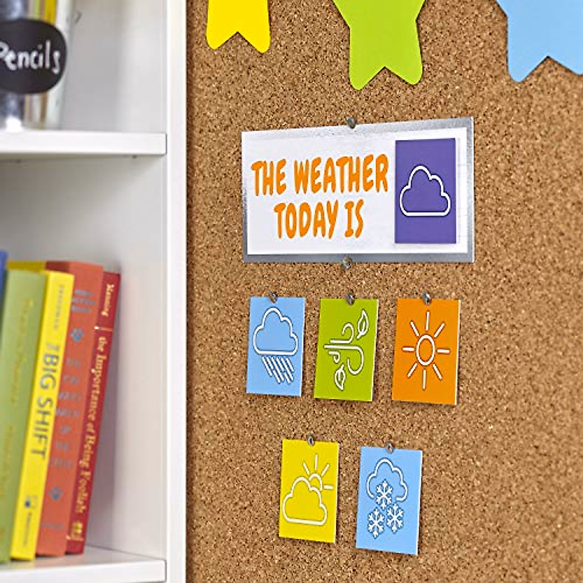 Astrobrights 7-Piece Daily Weather Kit, Pre-Assembled, 1 Backer Board with Magnet/6 Di-Cut Icons with Magnets, Assorted Colors (91769)