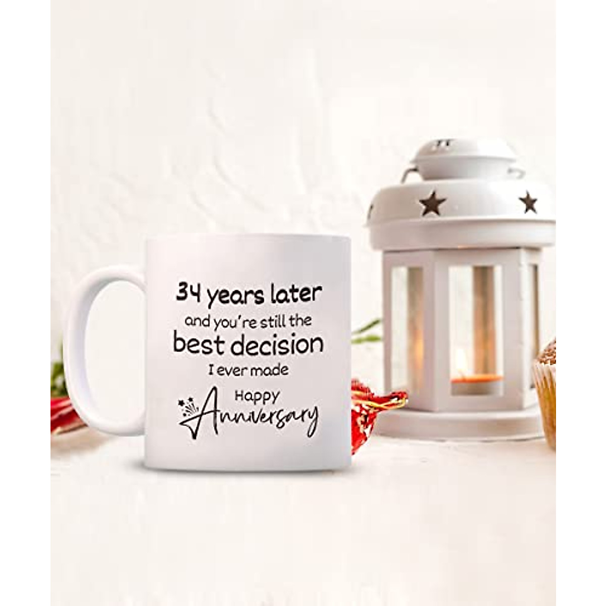 34th Anniversary Coffee Mug, Best 34 Years Wedding Anniversary Appreciation Tumbler Gifts For Husband Him Her Men Women Wife Couple Thirty Four Fourth Year Funny Marriage Travel Presents Tea Cup