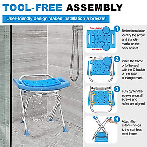 Medhelp Upgraded Folding Shower Chair, Stainless Steel Foldable Shower Seat for Inside Bathtub, Lightweight & Portable Travel Shower Stool, Anti-Slip Feet Bath Chairfor Elderly, Disabled, Injured