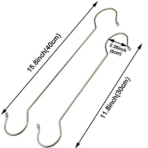 Maydahui 14PCS Extra Long S Shaped Hooks(7PCS 16 inch+7PCS 12 inch) Plant Hanging Hooks Stainless Steel Silver Hanger for Kitchenware Pergola Bird Feeder Flower Basket Indoor Outdoor Uses