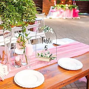 Jetec 26 Pcs Acrylic Wedding Table Numbers 1-25 Printed 4 x 6 Inch Clear Acrylic Table Signs Greenery Floral Arched Place Cards for Wedding Reception Bridal Shower Baby Shower Table Centerpiece Decor