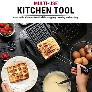 Captain Jax Waffle Fork for Belgian Waffles, Mulit-Use Stainless Steel Kitchen Tool with Silicone Handle, Beveled Prongs, Belgian Baking Accessory - One Size Black