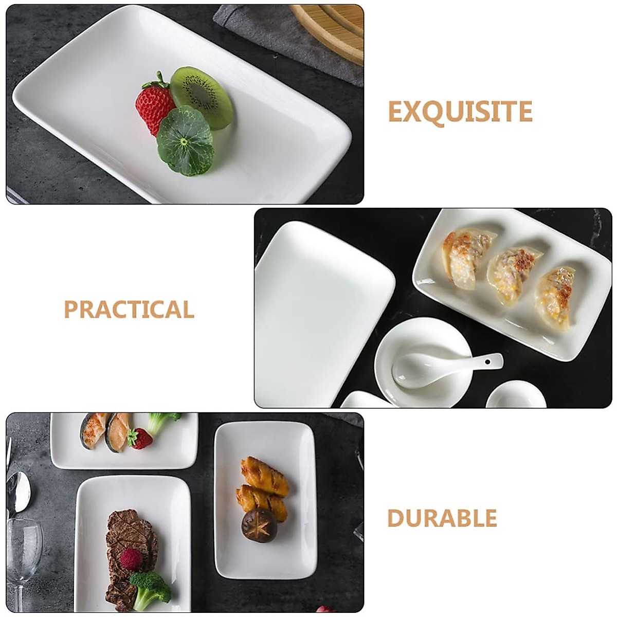 Hemoton 4pcs White Rectangular Melamine Plates, Dinner Plates Salad Serving Dishes Unbreakable Elegant Dinnerware Microwave Dishwasher Oven Safe