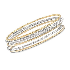 Ross-Simons Two-Tone Sterling Silver Jewelry Set: 6 Bangle Bracelets. 8.5 inches