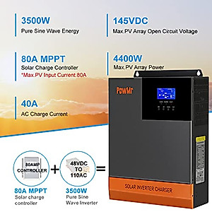 3500W Solar Inverter, 48V DC to 110V 120V AC, Off-Grid Inverter, Pure Sine Wave, Built-in 80A MPPT Charge Controller, for 48V Lead Acid or Lithium Battery