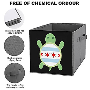 Chicago Flag Turtle Foldable Storage Bins Printd Fabric Cube Baskets Boxes with Handles for Clothes Toys, 11x11x11