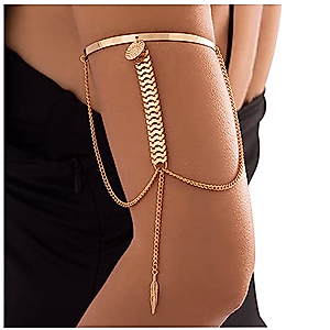 Rotaiboes Summer Beach Arm Bracelet Upper Arm Cuff Adjustable Sequin Tassels Arm Band Metal Tassel Bangle Wedding Costume Jewelry for Women (Gold)