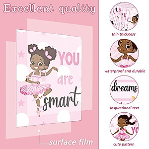 9 Pcs Black Ballerina Wall Decor Black Toddler Girl Wall Art Motivational African Little Girls Pink Room Decor for Positive Pink Bedroom Wall Decor Ballerina African American Toddler Quotes Posters