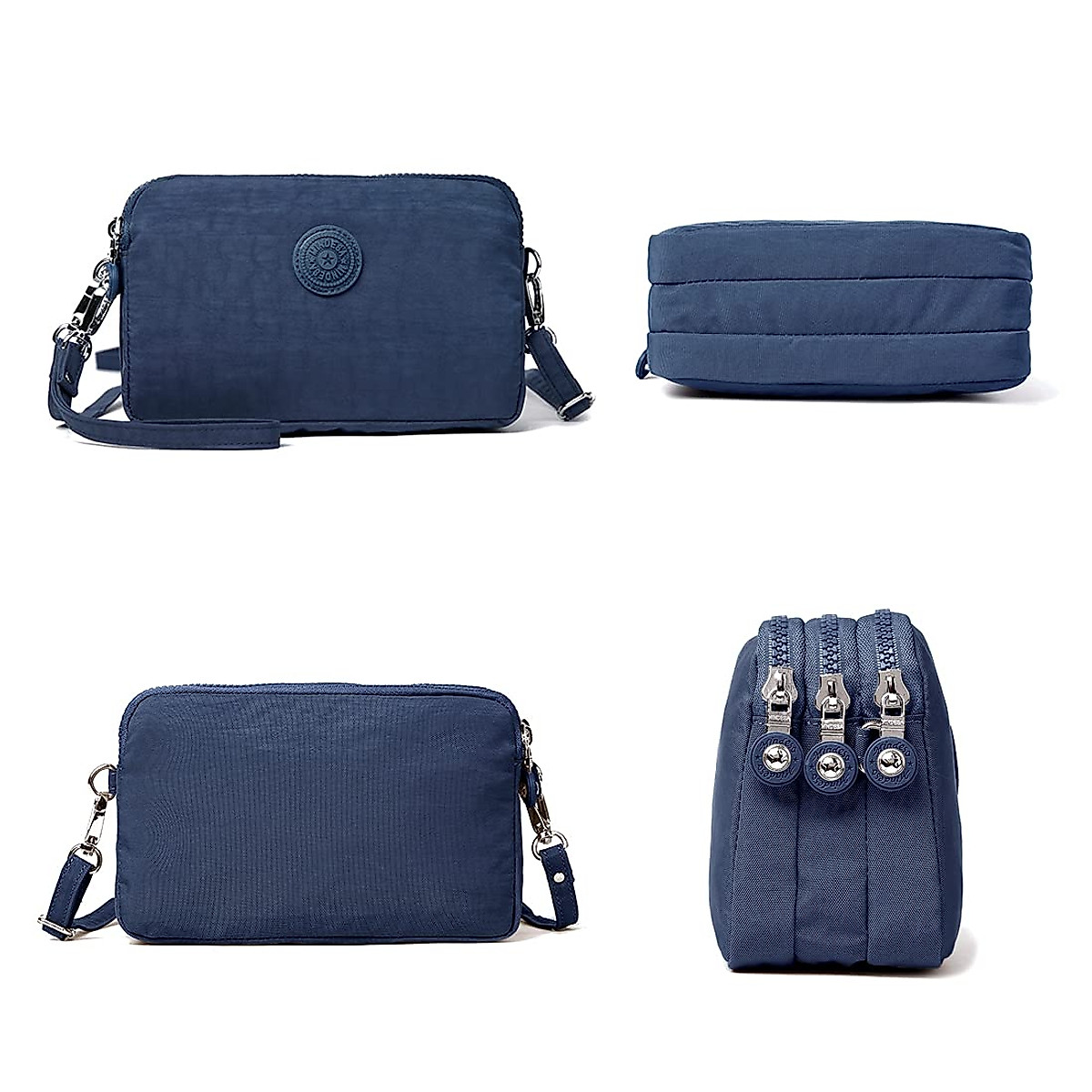 Mindesa Small Crossbody Bags Triple Zip Wristlet Clutch Wallet Waterproof Cell Phone Shoulder Handbag(Blue)
