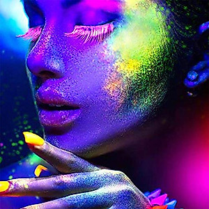 Kalolary Glow in the Dark Makeup, Neon Eyeshadow Glow Palette UV Glow Blacklight Matte and Glitter, 24 Colors Highly Pigmented Eyeshadow Kit with 4 Brushes for Valentine's Day Face Body Makeup