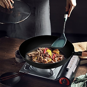 vivicreate Carbon Steel Wok Pan, 9 Piece Woks & Stir-Fry Pans Set with Spatula, No Chemical Coated Flat Bottom Chinese Pan for Induction, Electric, Gas, suitable All Stoves - 12.5''