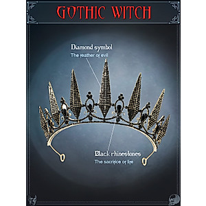 SWEETV Gothic Crown Pageant Tiara for Women, Black Queen Tiaras and Crowns, Witch Costume Party Accessories for Wedding Halloween Prom