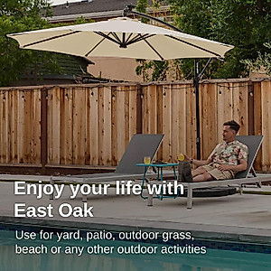 East Oak Offset Patio Umbrella, 10ft Hanging Cantilever Outdoor Umbrellas with 40 Solar Lights,8 Ribs,Waterproof UV 30+ Protection and Fade Resistant Outdoor Umbrella, Beige