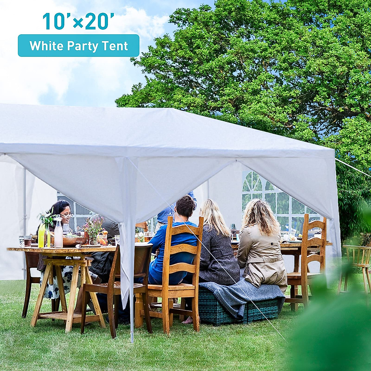10'x20' Outdoor Party Tent, Large Wedding Birthday Tents for Parties, White Canopy Tent with 6 Removable Sidewalls & Transparent Windows, Outside Gazebo Event Tent for Garden, Patio and Backyard