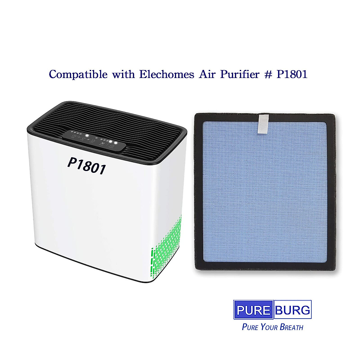 PUREBURG Replacement Filters Compatible with YIOU R1 P1802 Air Purifier & Elechomes P1801 Air Purifier,2-Pack H13 True HEPA + Activated Carbon 2-in-1