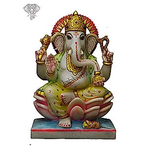 Kalakrithi Marble Made Sleeping Ganapati on Sofa with Gold Finishing.