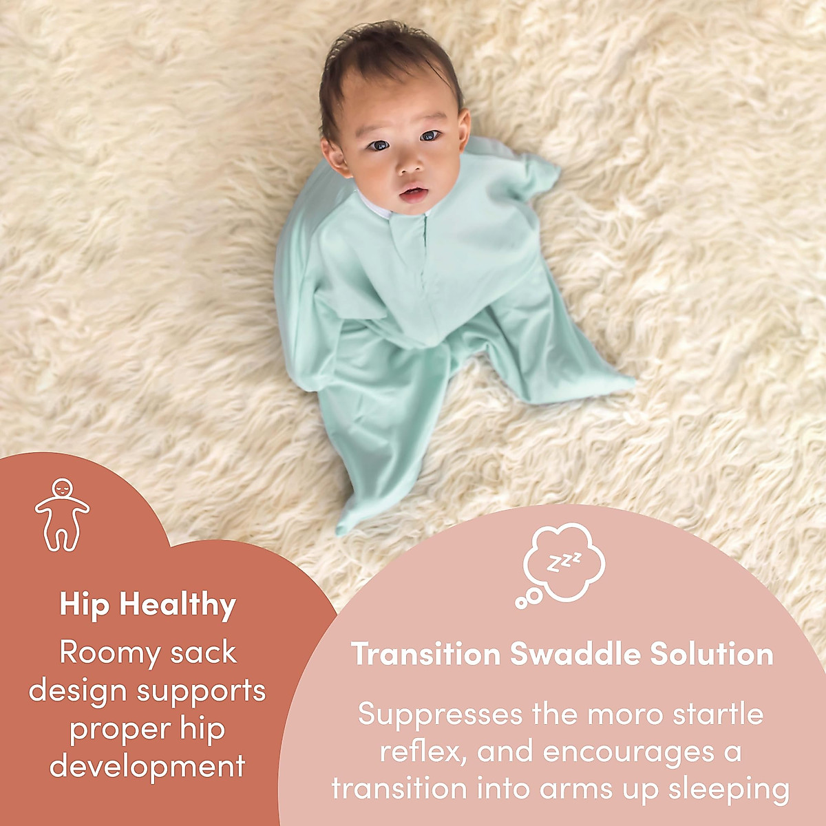 SleepingBaby Zipadee-Zip Transition Swaddle - Baby Swaddling Blanket with Zipper Convenience - Roomy Baby Wearable Blanket for Easy Diaper Changes - Classic Mint, Medium (6-12 Month) - 2 Pack