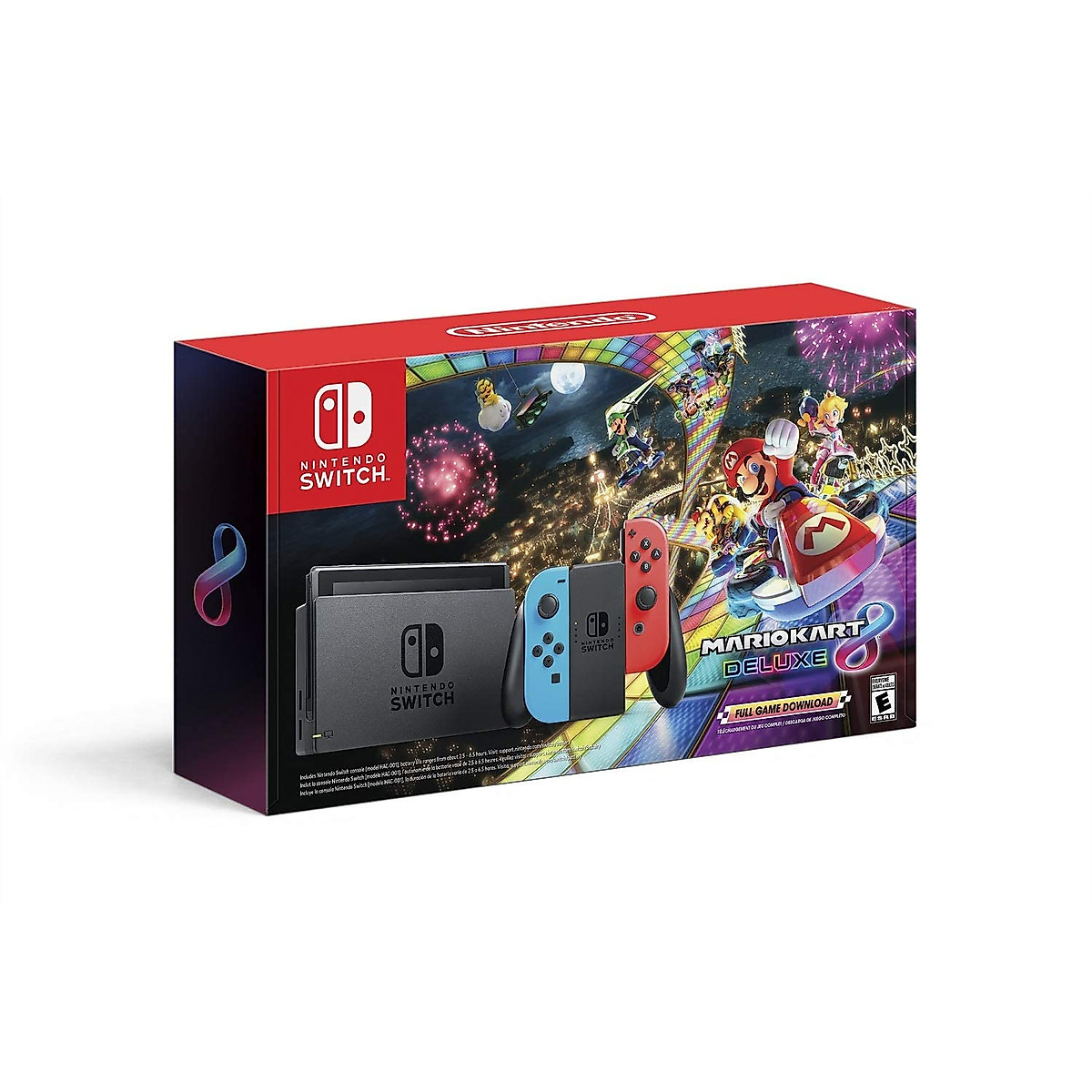 Nintendo Switch w/ Neon Blue & Neon Red Joy-Con + Mario Kart 8 Deluxe (Full Game Download) - Switch (Renewed)