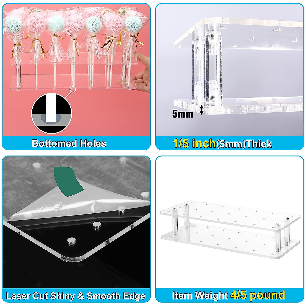 Goabroa Cake Pop Display Stand with 100 PCS Cake Pop Sticks and 100 PCS Wrappers Kit, 21 Holders Clear Acrylic Cakepop Making Accessories for Weddings Baby Showers Halloween