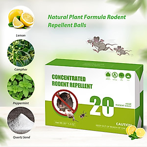 Homsor Rodent Repellent 20 Pack Natural Peppermint Oil Mouse Repellent Balls Pet Safe Mice Deterrent to Keep Rat Mice Mouse Rodent Out of Indoor House Outdoor Car Engines RV Garage Chicken Coop