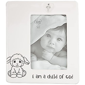 Precious Moments Child of God 4 x 6 Ceramic Baptism Charm 183434 Photo Frame, One Size, Multi